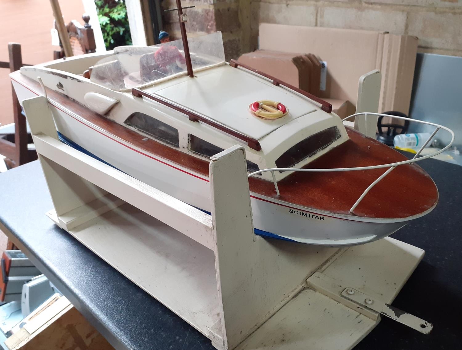 Model Wooden Boat on Stand
