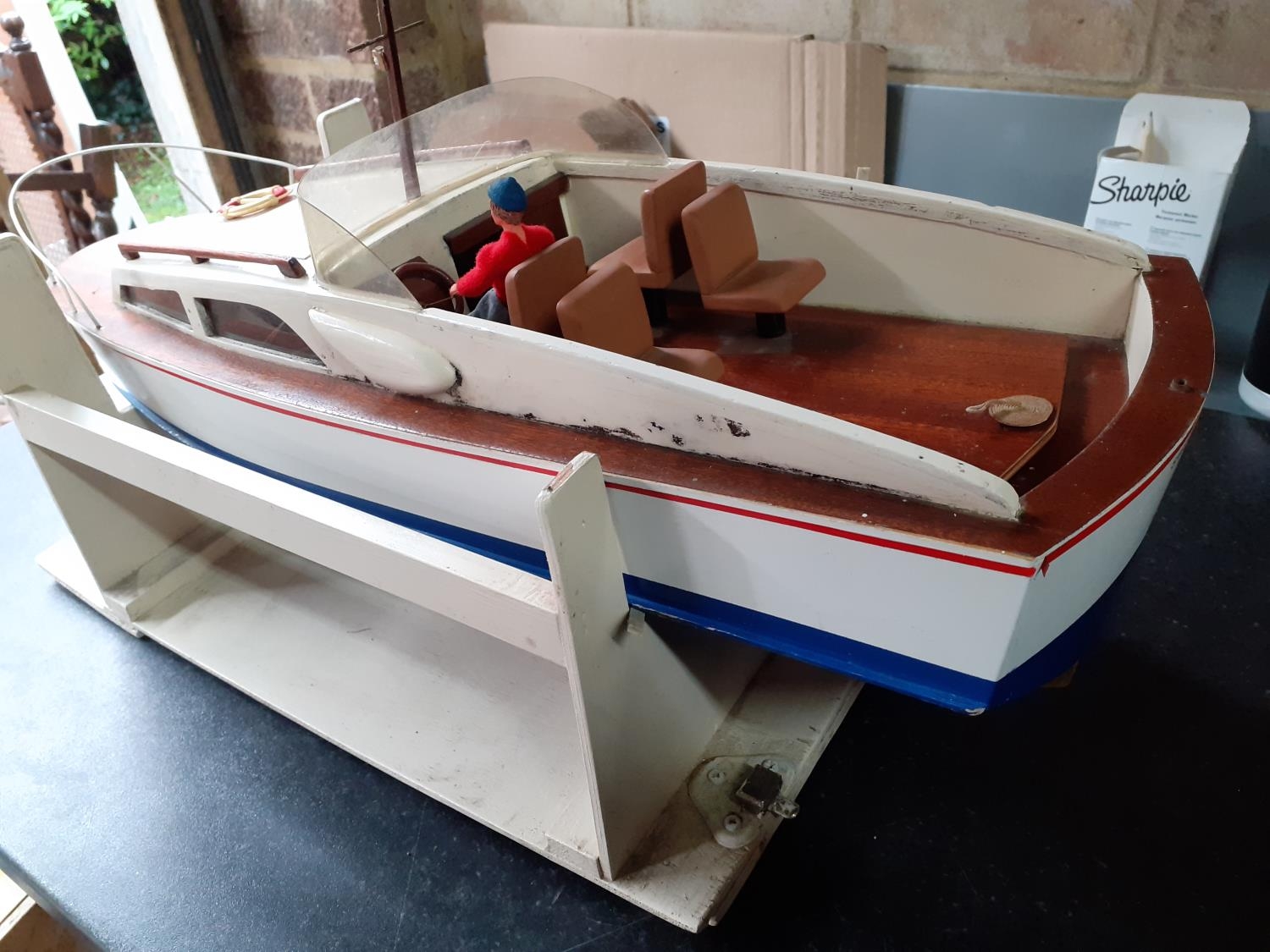 Model Wooden Boat on Stand