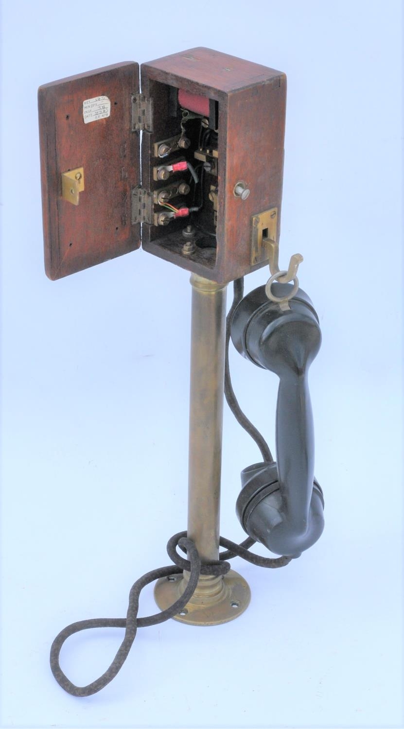 Midland Railway signal box telephone tall brass stand.