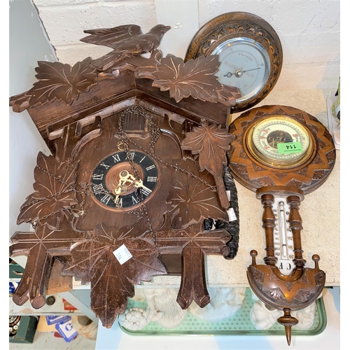 A cuckoo clock; 2 aneroid barometers with thermometer; a min... | Barnebys