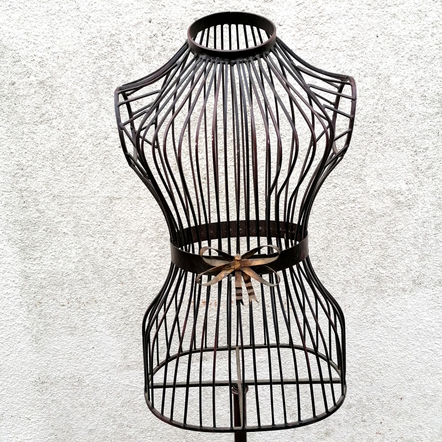 Vintage metal framed mannequin stand on cast iron base