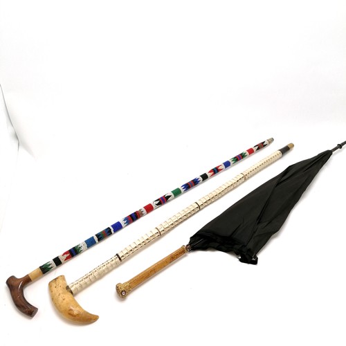 Antique marine ivory handled vertebrae walking stick - 88cm ... | Barnebys