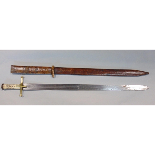 19th century Sudanese broad sword with leather scabbard, the... | Barnebys