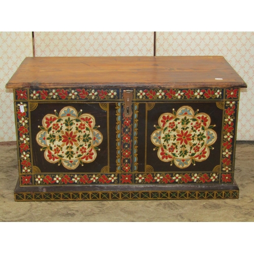 An Indian stained pine box with hinged lid, the front elevat... | Barnebys