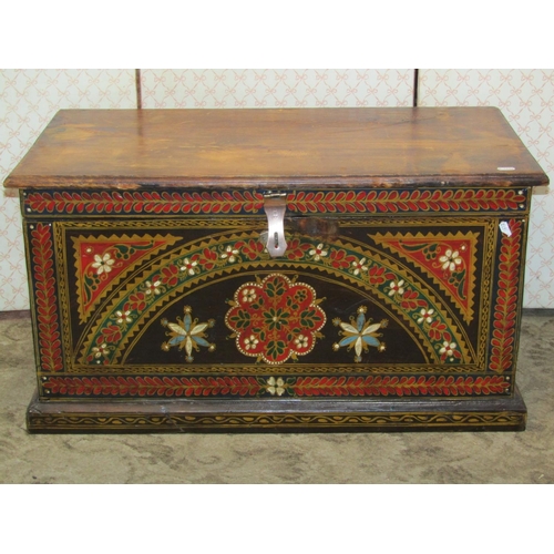 An Indian stained pine box with hinged lid, the front elevat... | Barnebys