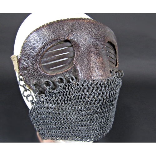 A rare WWI tank crew splatter mask, the upper section of met... | Barnebys