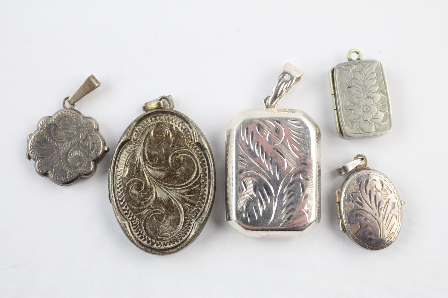 5 x Vintage .925 Sterling Silver LOCKETS inc. Rectangular, Engraved ...