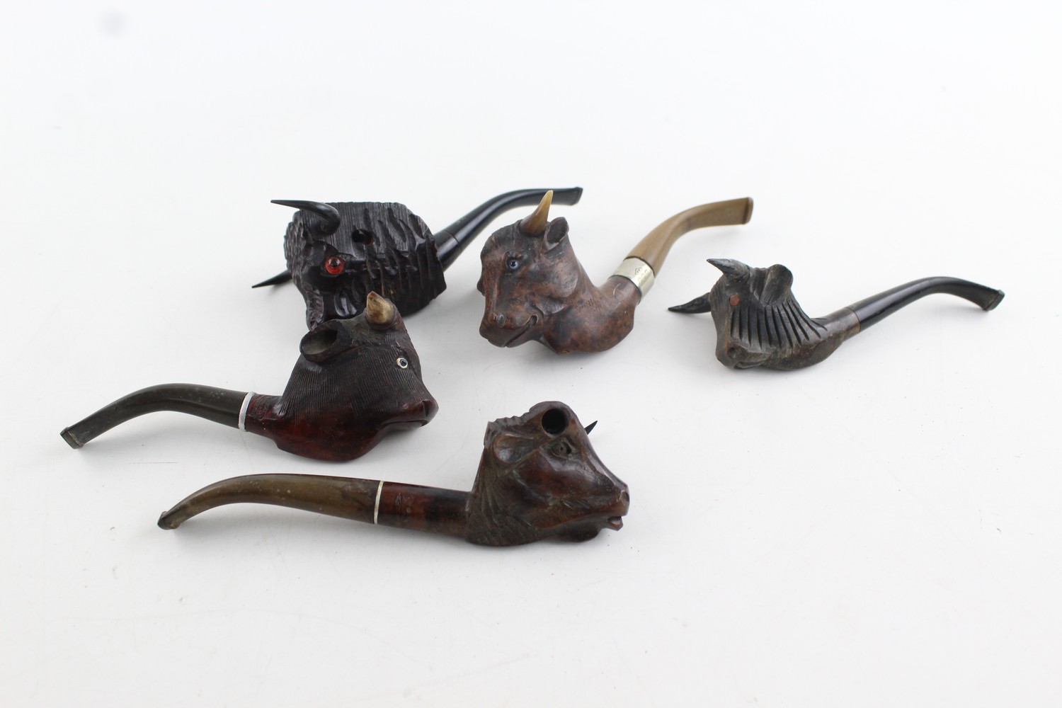 5 x Vintage Carved Buffalo / Bull Estate Smoking Pipes Inc. RAOB