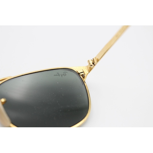 Iconic Vintage B&L Ray-Ban Signet Gold Tone Metal Square Frame Sunglasses