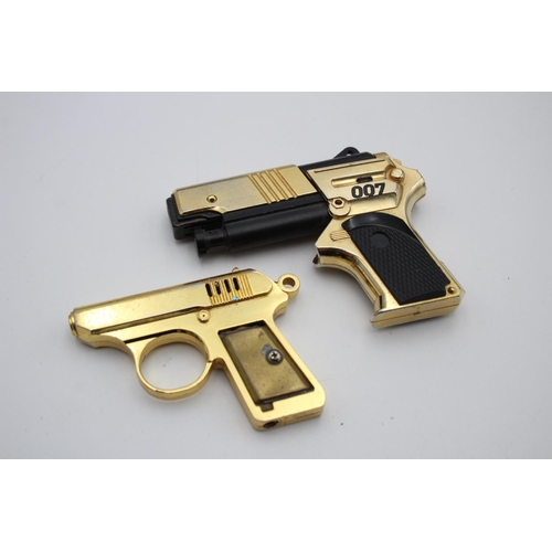 9 x Assorted Gun Shaped Cigarette LIGHTERS Inc Vintage, 007, Miniature Etc