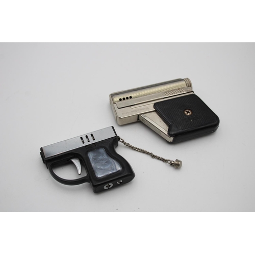 9 x Assorted Gun Shaped Cigarette LIGHTERS Inc Vintage, 007, Miniature Etc