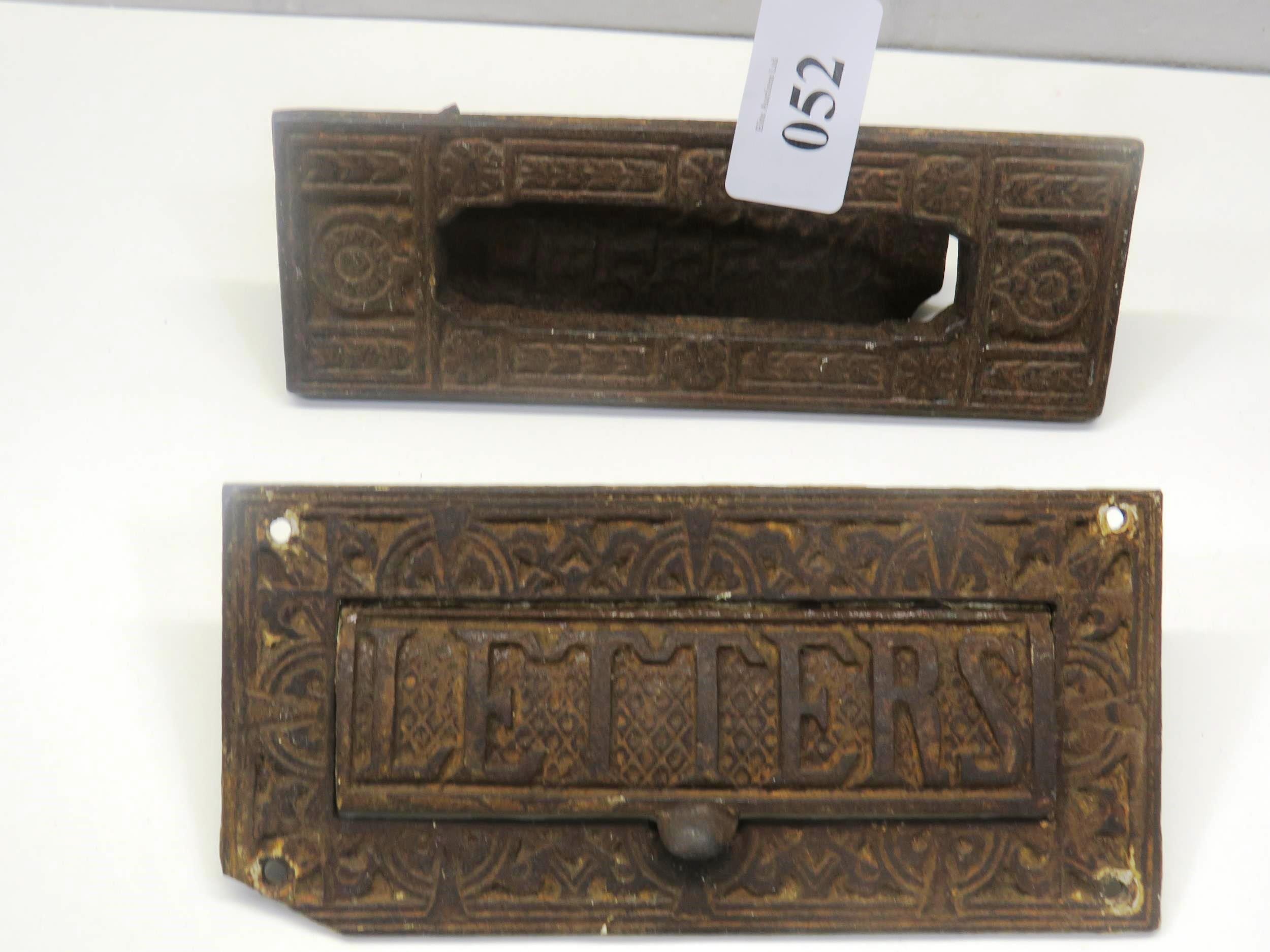 PAIR OF ANTIQUE CAST IRON LETTER BOXES