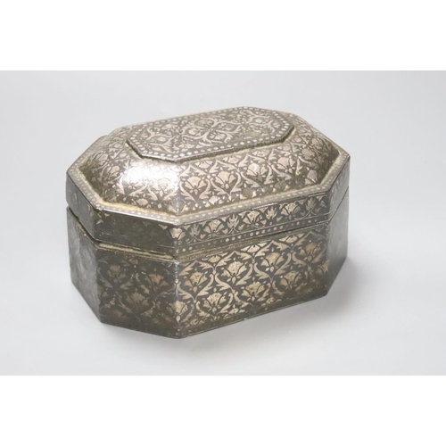 A 19th century Indian Bidri ware octagonal casket, 7cm high,... | Barnebys