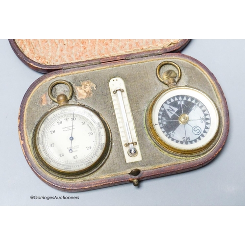 An Edwardian leather cased pocket barometer, thermometer and... | Barnebys
