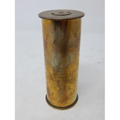 WWI: Trench Art: Shell Casing Made Into a Lidded Container E... | Barnebys