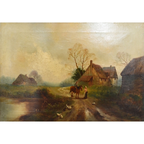 J W Gozzard 'Figures on a Track' and 'A Rural Setting' a pair of oils ...