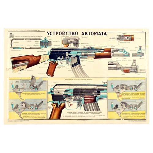 Propaganda Poster Machine Gun AK-47 Kalashnikov Scheme USSR. Original ...