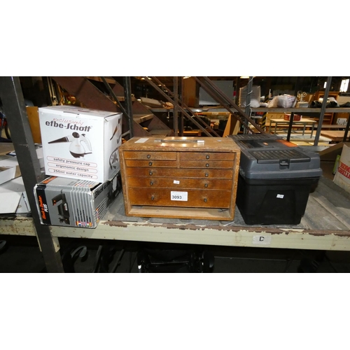 A vintage wooden multi drawer tool cabinet containing various engineers ...