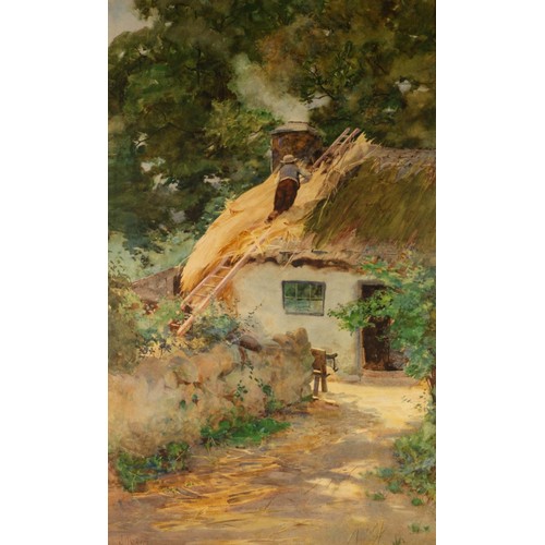 SAMUEL TOWERS (1862-1943) WATERCOLOUR A thatcher at work o... | Barnebys