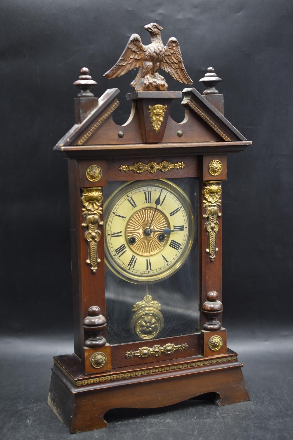 Wood Cased Chiming Mantel Clock Complete With Pendulum 21 High 