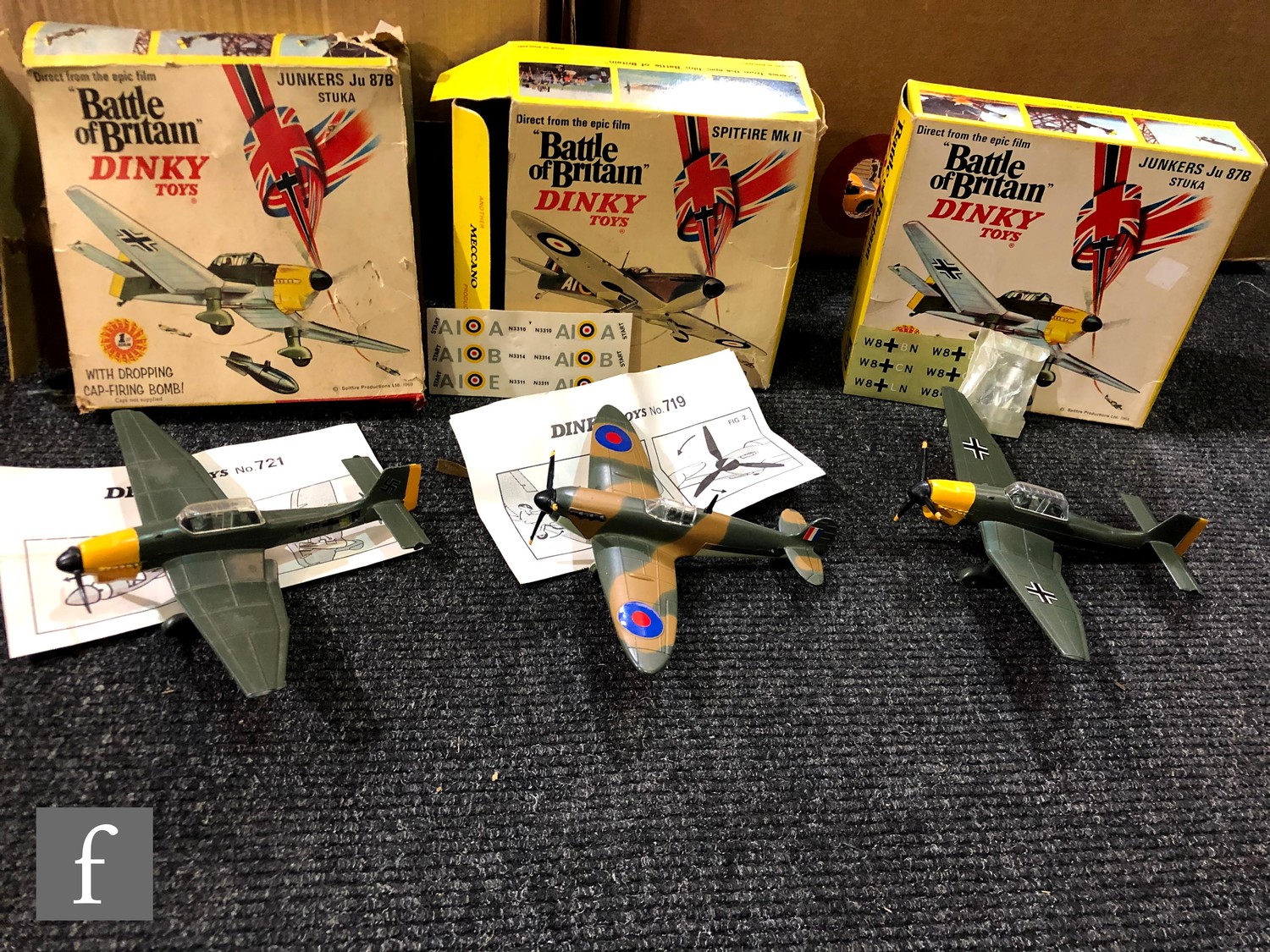 Three Dinky Toys Battle of Britain diecast model aircraft, comprising a ...