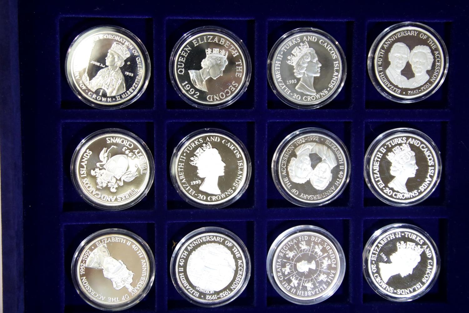 Twelve boxed Royal family silver coins. P&P Group 1 (£14+VAT for the ...