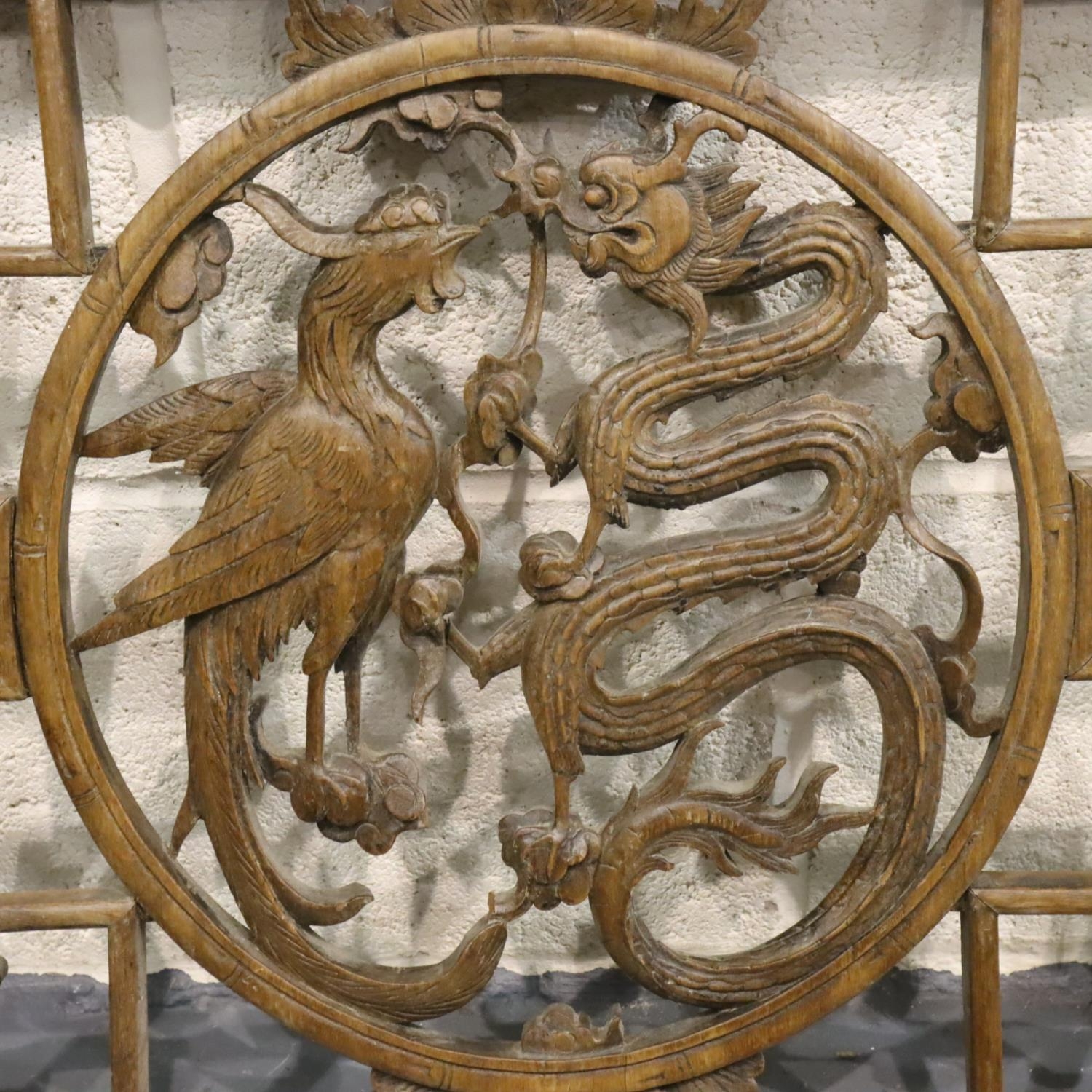 19th Century Chinese fretwork wooden panel with dragon and phoenix ...