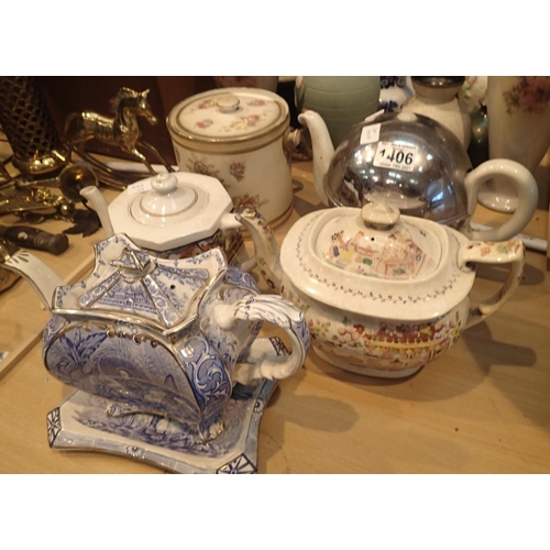 Collection of mixed teapots and a Crown Devon biscuit barrel... | Barnebys