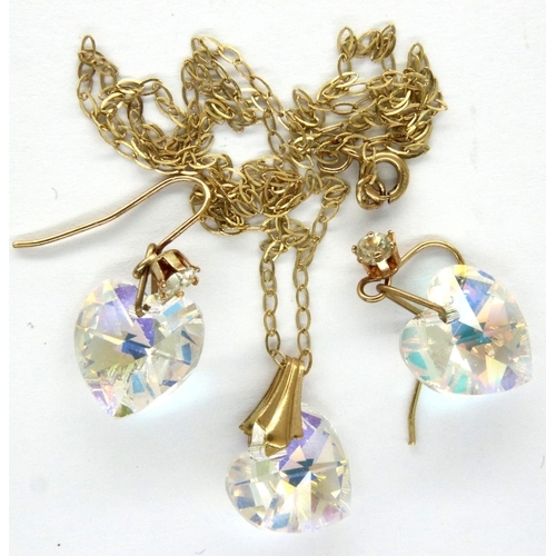 Boxed Elizabeth Duke 9ct gold chain with heart shape crystal pendant ...