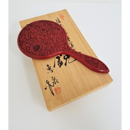 JAPANESE URUSHI LACQUER HAND MIRROR with profuse carving of ... | Barnebys