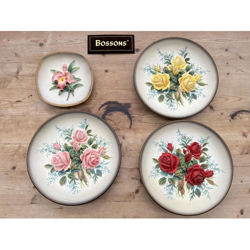 Four boxed Bossons hand painted chalkware floral plaques