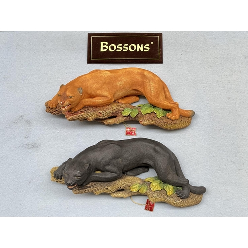 Two Bossons hand painted chalkware wall plaques, one Black Panther and ...