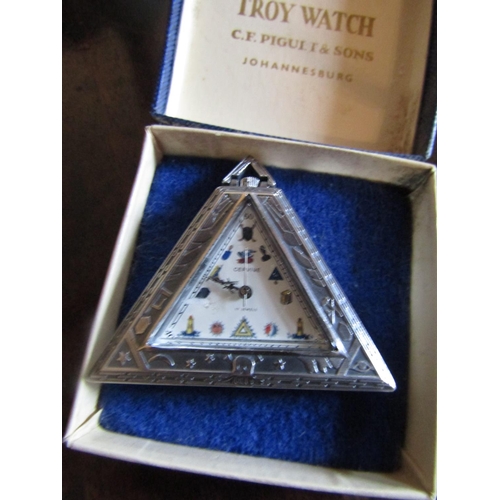 Antique Silver Masonic Triangular Form Pocket Watch with Var... | Barnebys