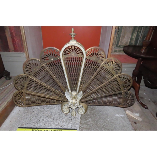 Antique Brassbound Peacock Tail Fire Guard with Well Detaile... | Barnebys