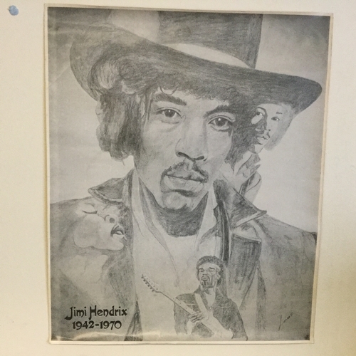 HENDRIX PENCIL DRAWING PRINT. This rolled poster with many f... | Barnebys