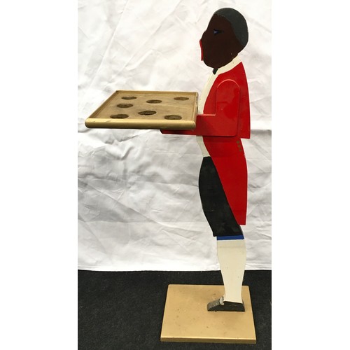 Wooden stick stand depicting a butler holding a tray 91x36x2... | Barnebys