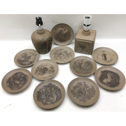 Poole Pottery Barbara Linley-Adams stoneware lamp base depic... | Barnebys