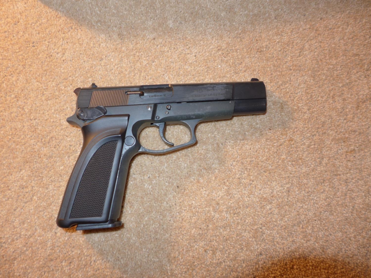 A BOXED BLANK FIRING BROWNING MOD GPDA8 8MM PISTOL