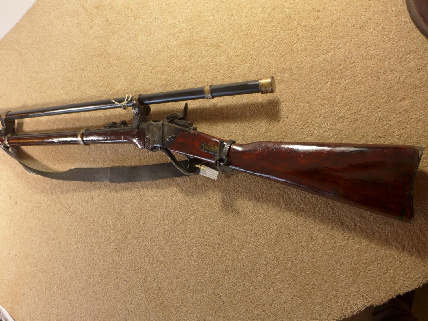 A REPLICA NON FIRING M1859 SHARPS RIFLE, HEAVILY VARNISHED