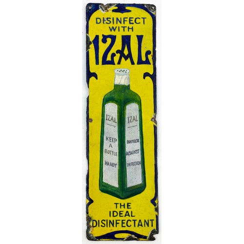 IZAL DISINFECTANT ENAMEL SIGN. 3 x 10ins. Heavily restored & some ...