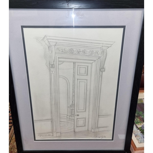 Entrance Hall Door, Salon of The Retunda. Pencil drawing by ... | Barnebys