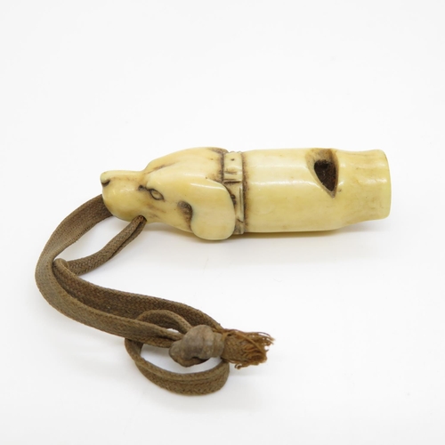 Early carved bone dog head whistle - whistle reed is mossing... | Barnebys