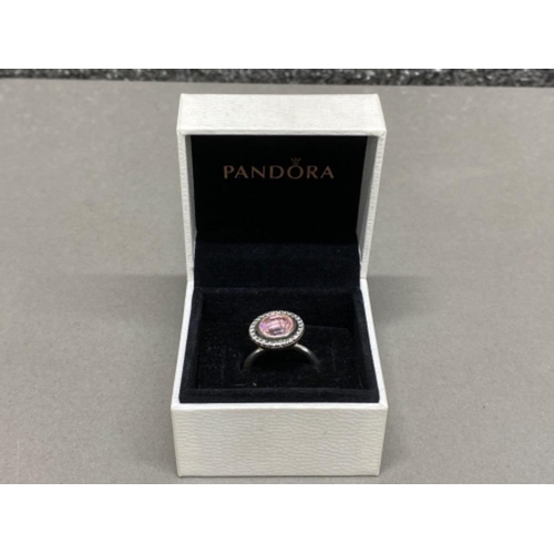 Silver 925 Pandora (ALE 50) ring with large pink centre stone ...