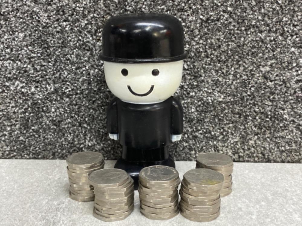 Vintage Fred Bero flour man money box containing a total of 62 old 50p ...