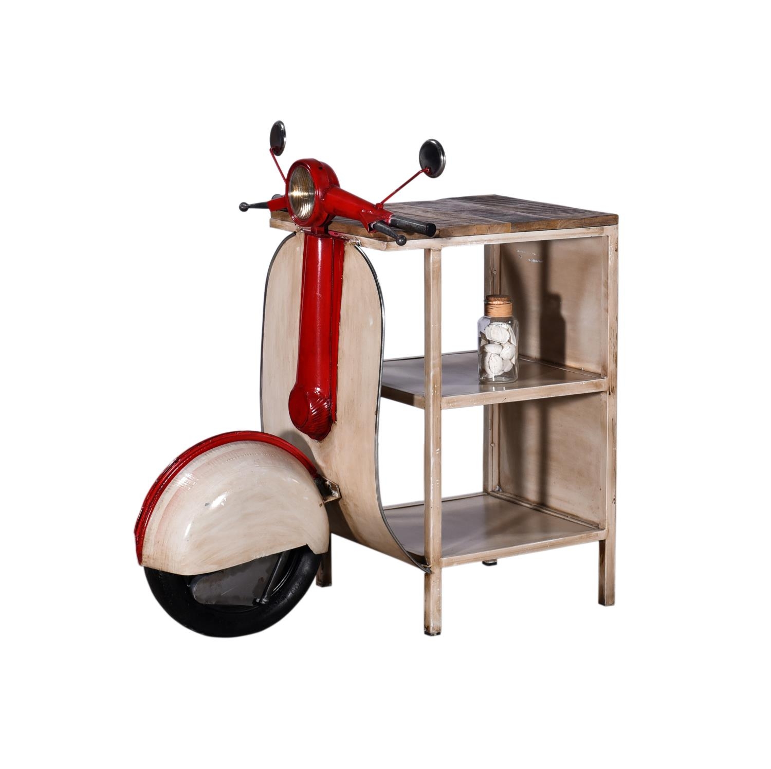 RETRO WHITE AND RED VESPA SIDE TABLE/BAR AND SHELVES