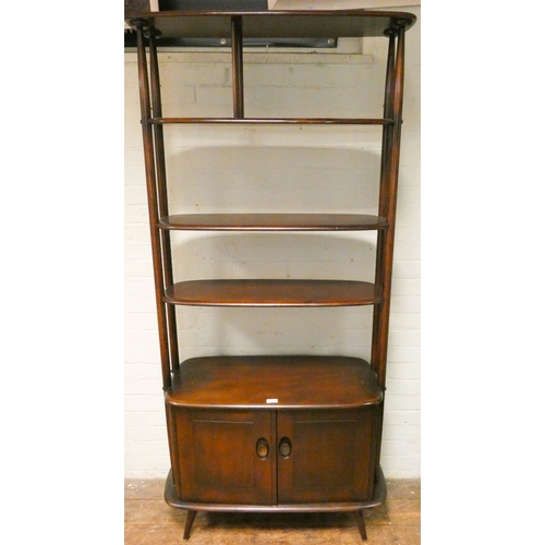 Ercol oak room divider with shelves over and cupboards under... | Barnebys