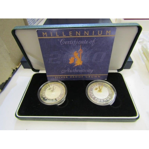 1999/2000 SILVER PROOF FIVE POUNDS, Millennium 2 coin set in... | Barnebys