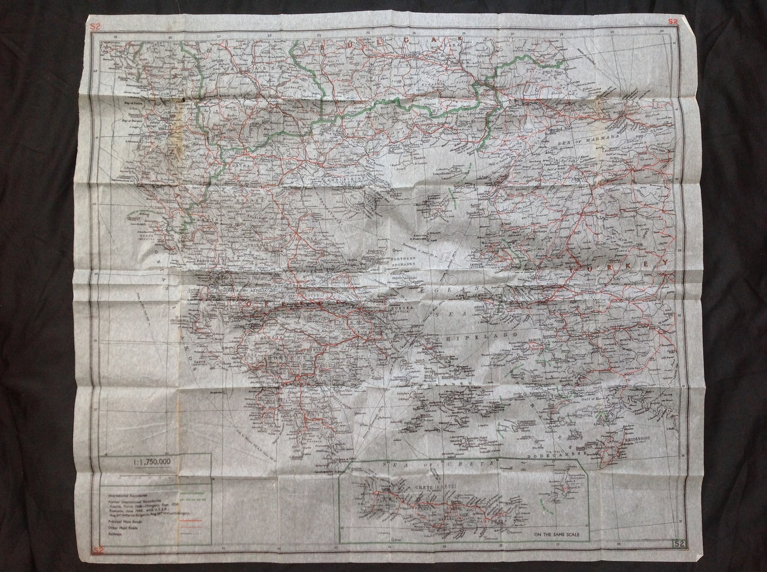 WW2 British RAF Paper Escape and Evasion map S2 of Greece - auctions ...