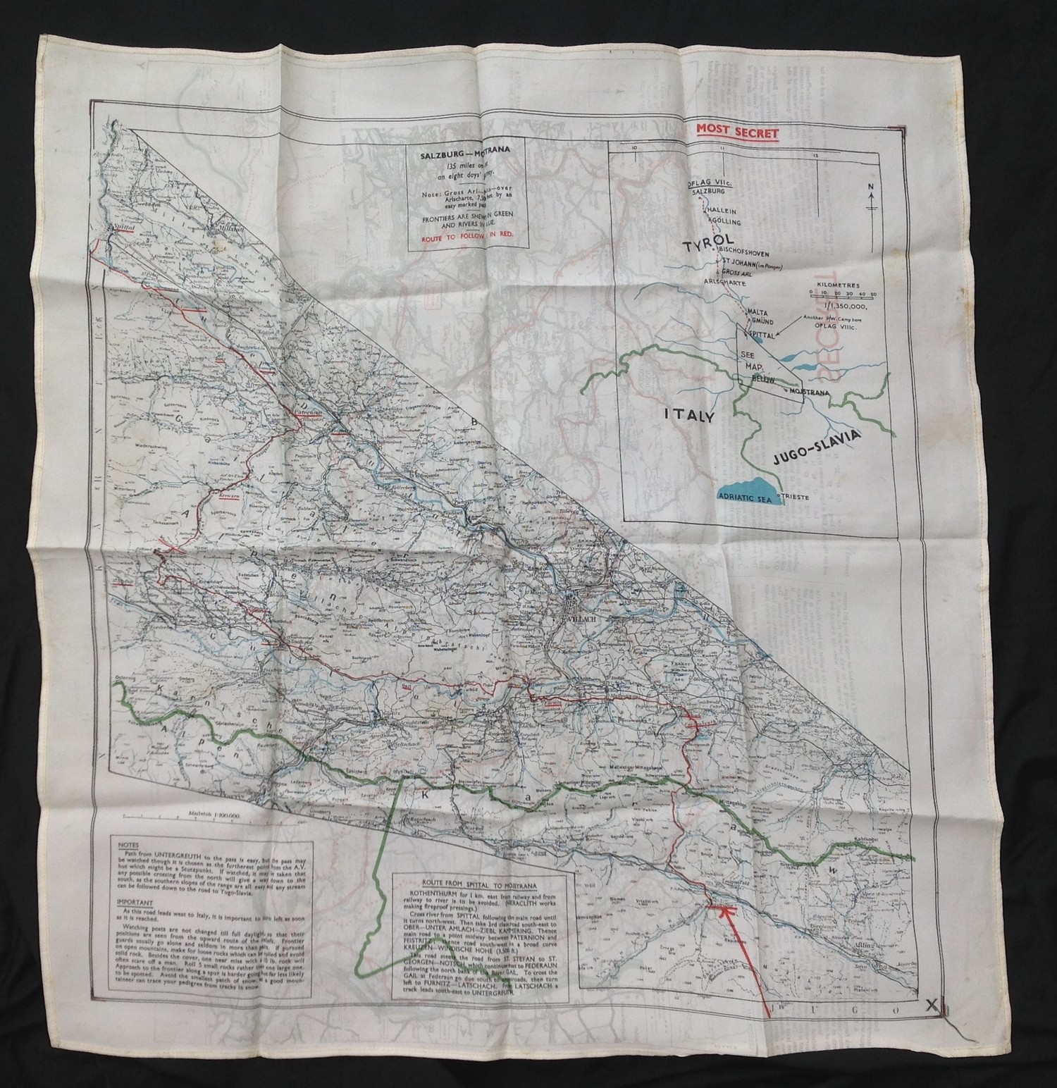 WW2 British RAF Silk Escape and Evasion Map X / Y Saltzburg ...