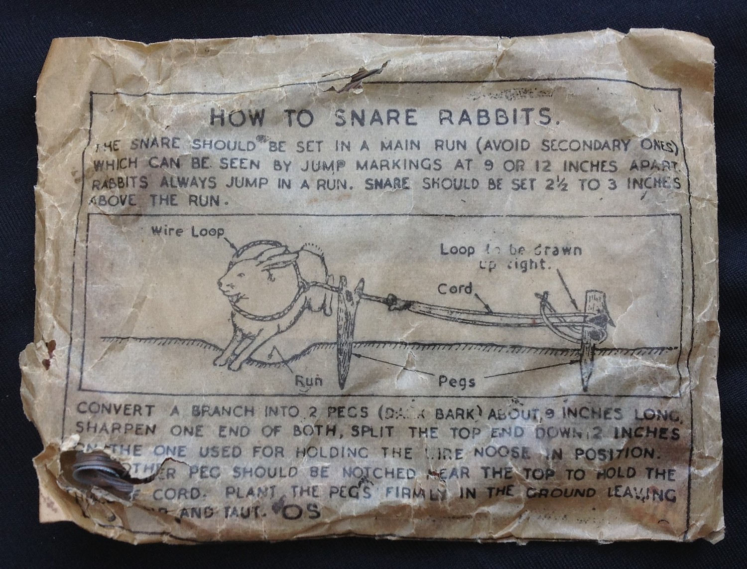 WW2 British RAF Aircrew Survival kit Rabbit Snare. Complete ...